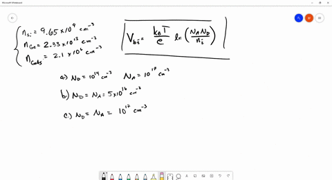 Calculate the built-in potential barrier, Vb i, for Si, Ge, and GaAs pn junctions if they each ...