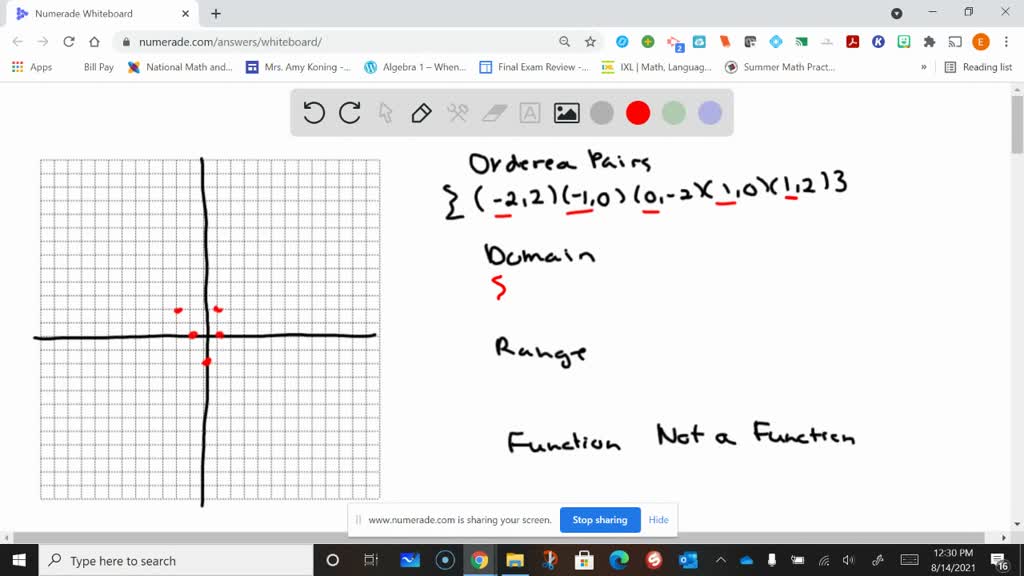 a. Write a set of ordered pairs (x, y) that defines the relation. b. Write the domain of the ...