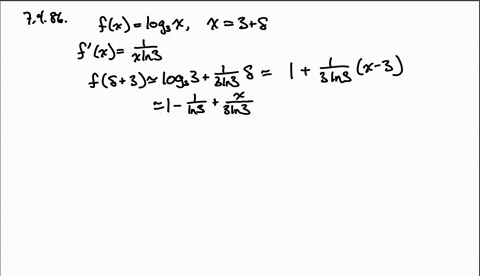 SOLVED:a. Find the linearization of f(x)=log3 x at x=3 . Then round its ...