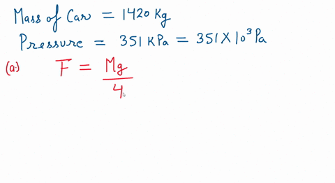 SOLVED:The weight of a 1420-kg car is supported equally by its four tires, each inflated to a ...
