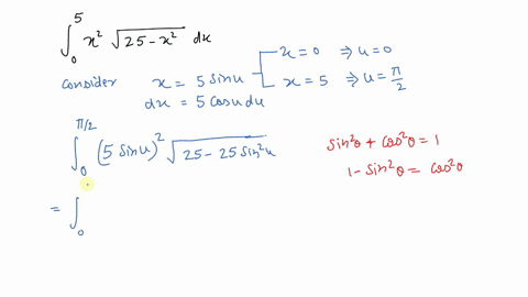 ⏩SOLVED:Calculate. ∫0^5 x^2 √(25-x^2) d x. | Numerade