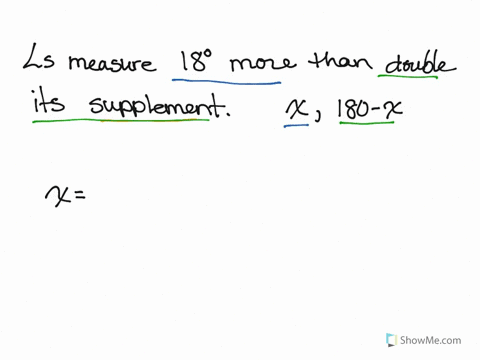 SOLVED:Use the five-step problem-solving strategy to find the measure of the angle described ...