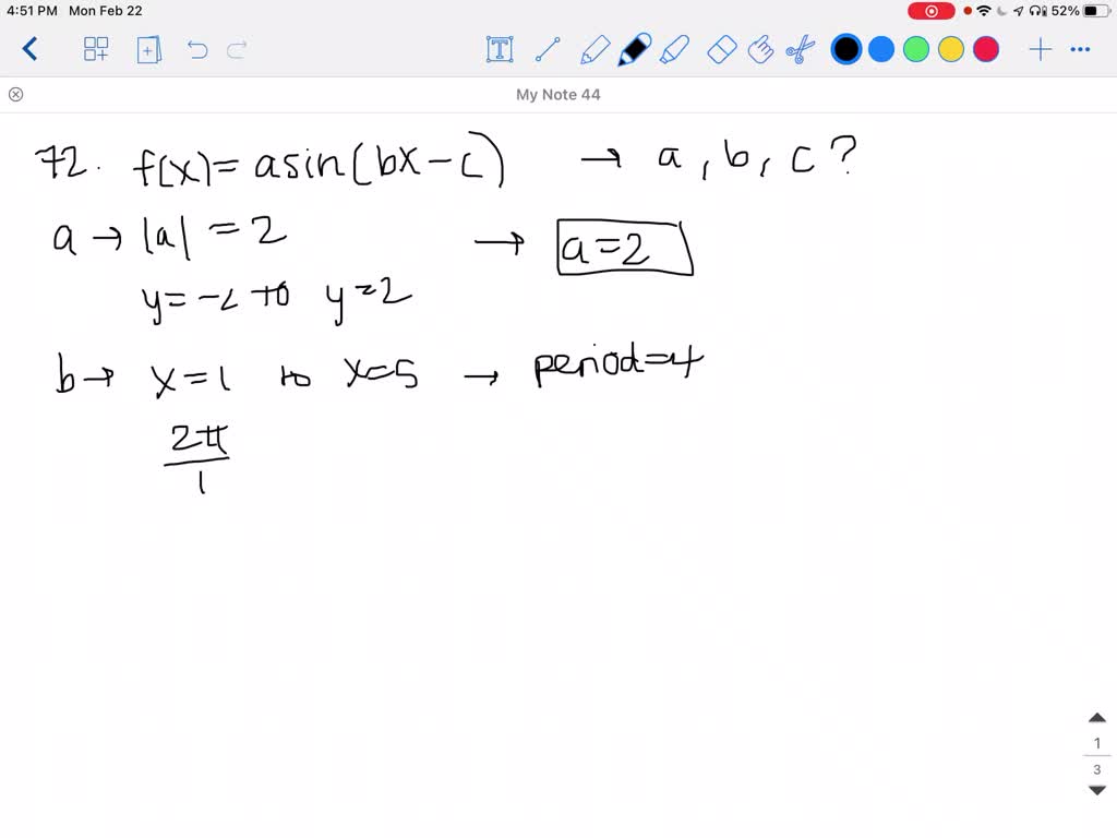 SOLVED:Find a, b, and c for the function f(x)=a sin(b x-c) such that ...
