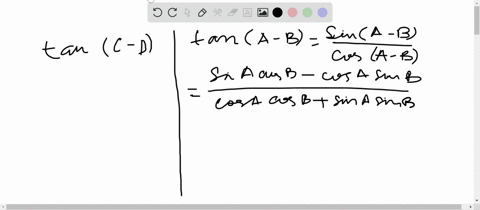 SOLVED:Complete each sum or difference identity. tan(C-D)=