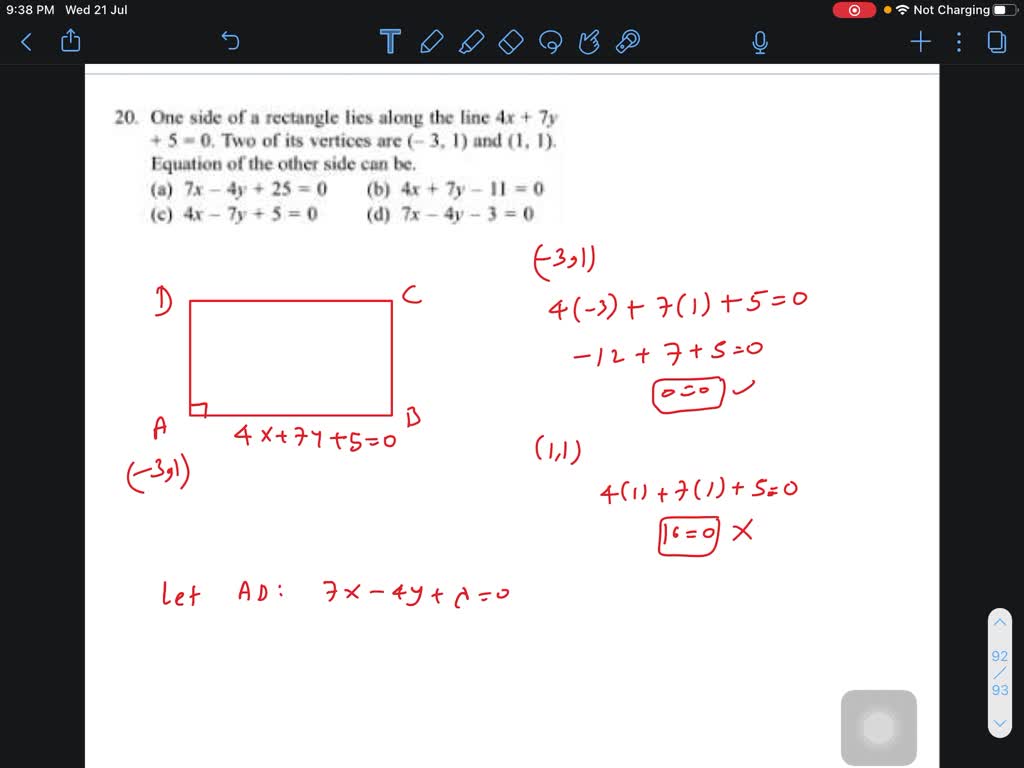 SOLVED:The diagonal of the rectangle formed by the lines x^{2}-77 y^{2 ...