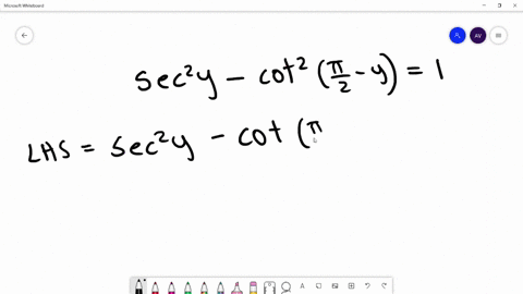 SOLVED:Verifying a Trigonometric Identity Verify the identity. sec^2 y-cot^2((π)/(2)-y)=1