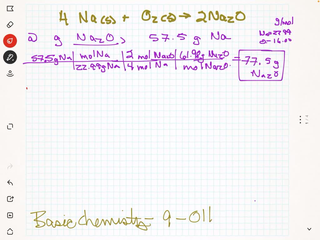 SOLVED:Sodium reacts with oxygen to produce sodium oxide. 4 Na(s)+O2(g) 2 Na2 O(s) a. How many ...