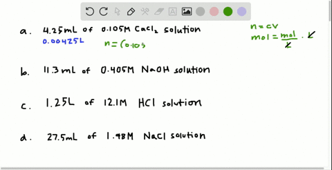 SOLVED:How many moles of the indicated solute does each of the following solutions contain? a. 4 ...