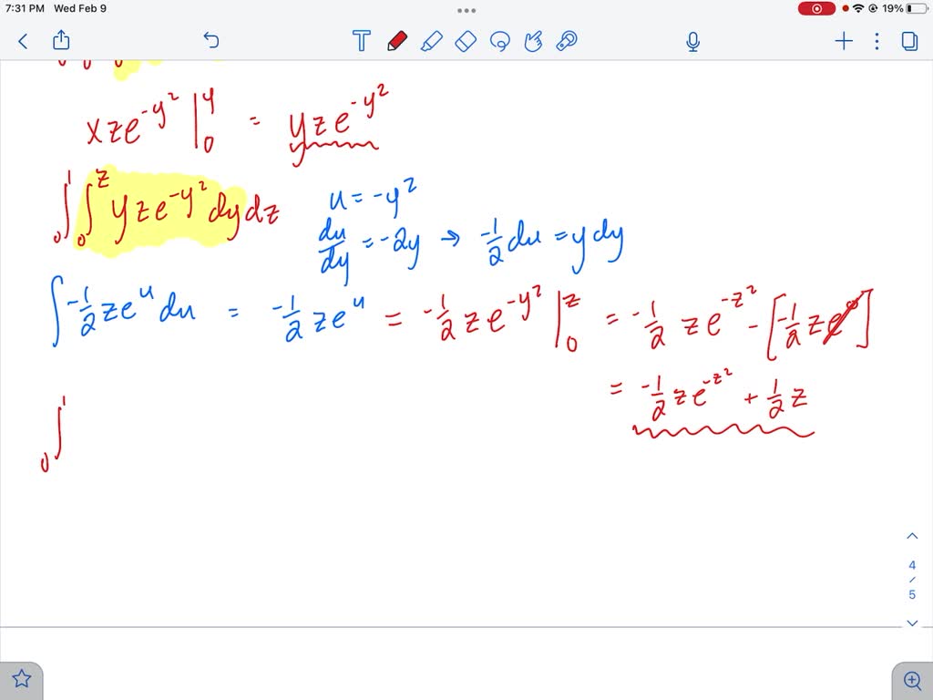 SOLVED:Evaluate the iterated integral. ∫0^1 ∫0^2 ∫0^y z e^-y^2 d x d y d z