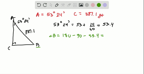 SOLVED:Solve each right triangle. In each case, C=90^∘ . If angle information is given in ...