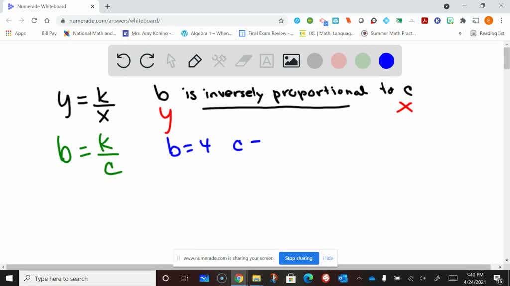 SOLVED:Find a when b=-2 and c=-3 when a varies as b^2 and inversely as c given that a=5 when b=3 ...