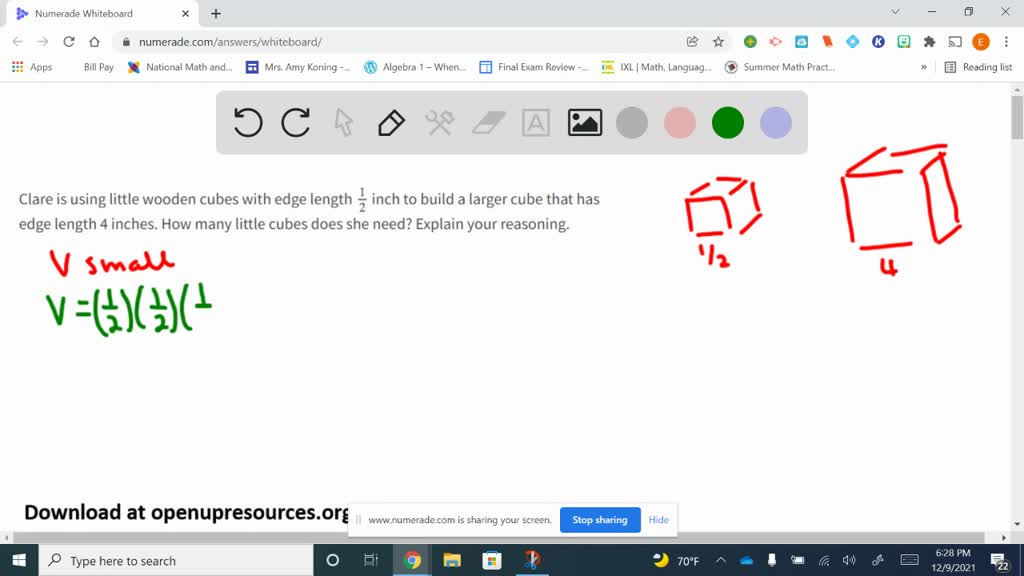 SOLVED:Clare is using little wooden cubes with edge length (1)/(2) inch ...