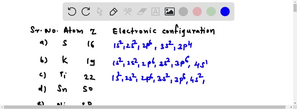 SOLVED: Give the electron configurations of (a) S(b) k,(c) Tiand (d) Sn ...