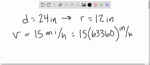 A bicycle with 24 -inch diameter wheels is traveling at 15 mi / h . Find the angular speed of ...