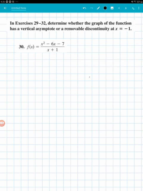 SOLVED:Determine whether the graph of the function has a vertical asymptote or a removable ...