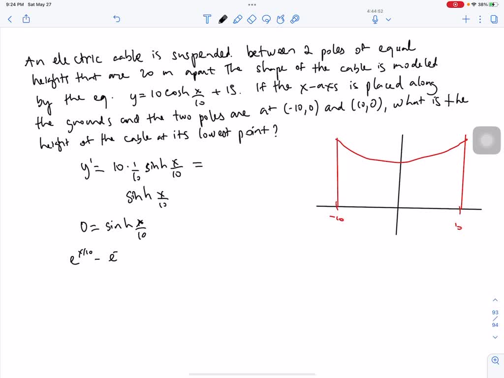 SOLVED:A more general equation for a catenary is y=a cosh(x)/(b) . Find ...
