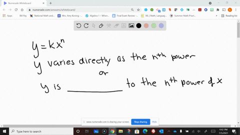 The direct variation model y=k x^n can be described as " y varies ...