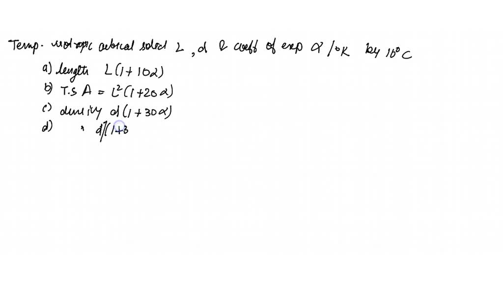 The temperature of an isotropic cubical solid of length L, density d ...