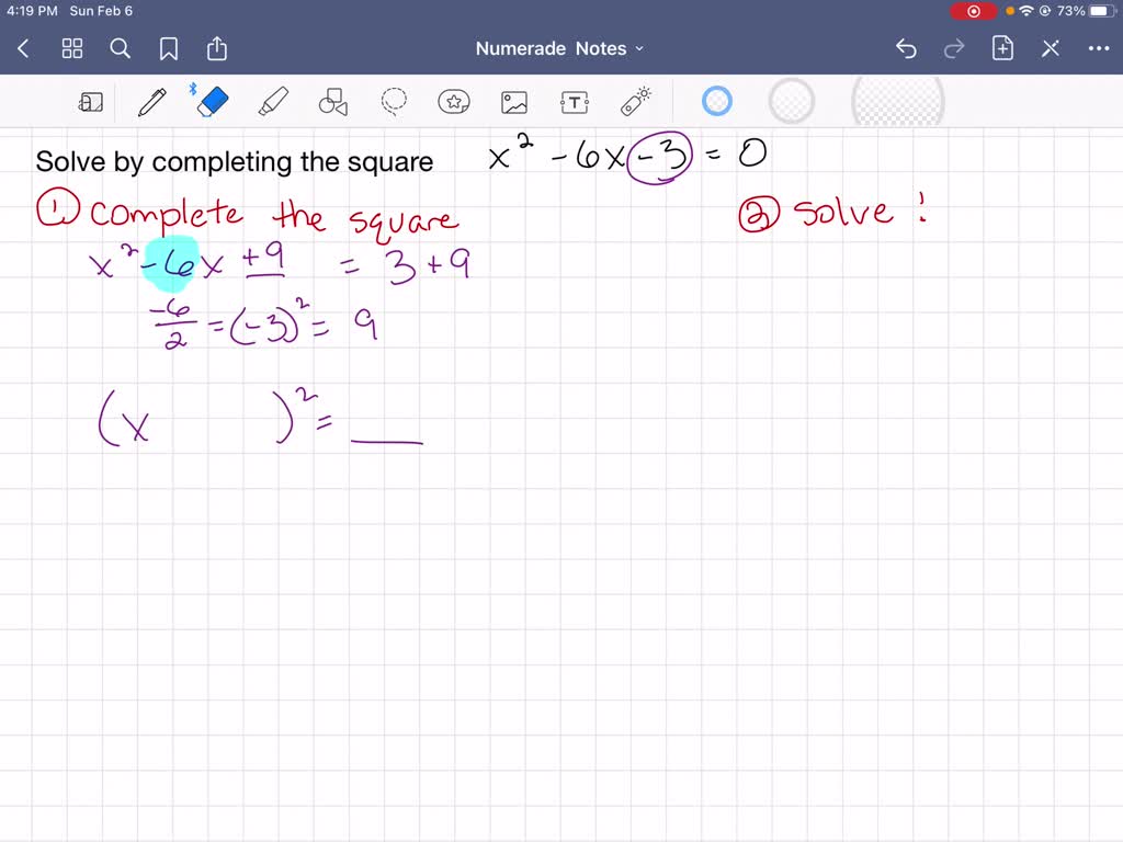 ⏩SOLVED:Solve by completing the square. x 2-6 x-3=0 | Numerade