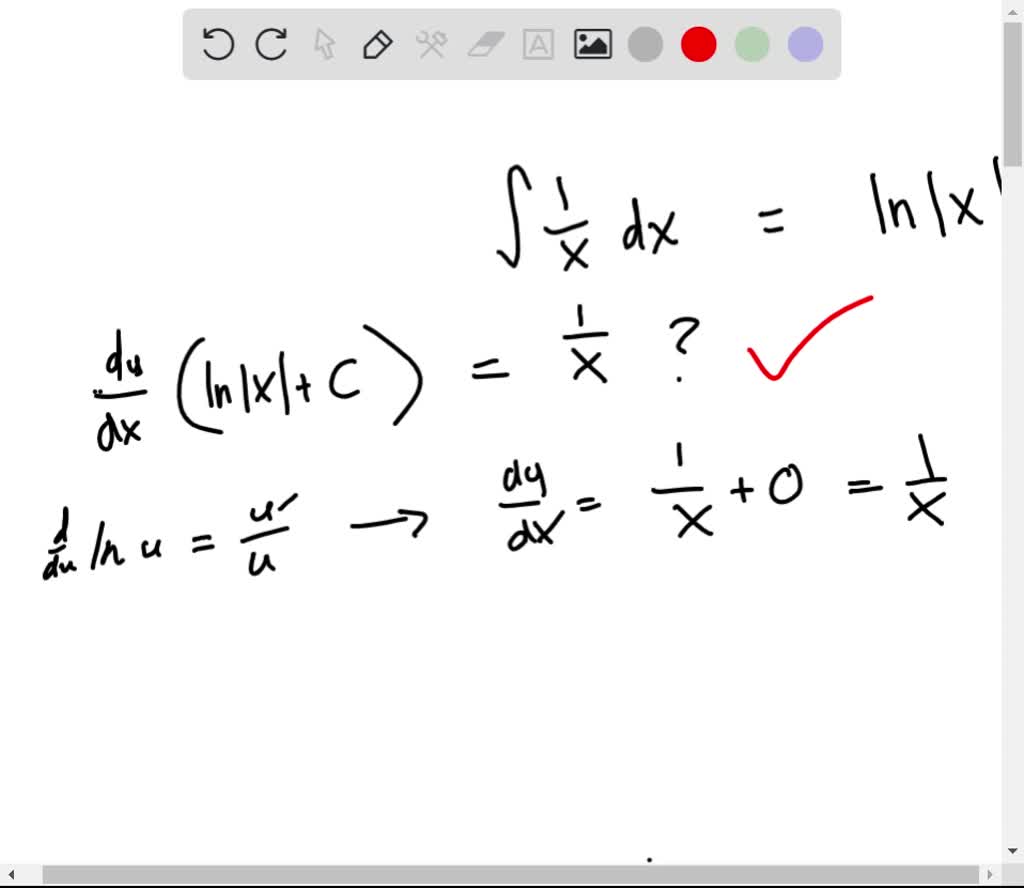 SOLVED:Verify the natural log rule ∫(1)/(x) d x=ln|x|+C The showing ...