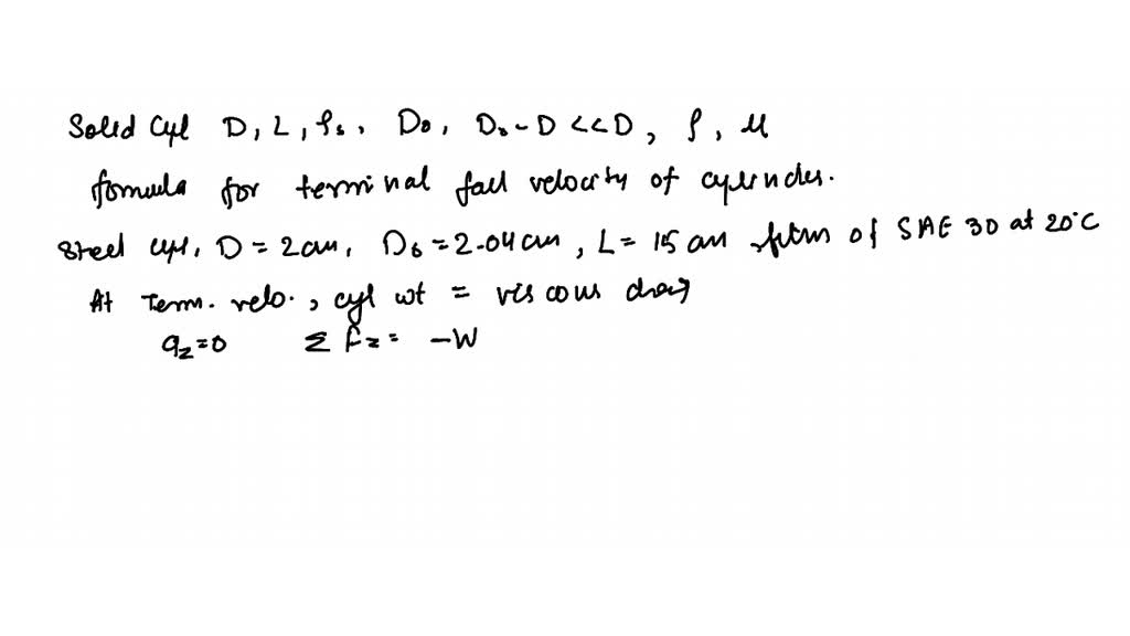 SOLVED:A solid cylinder of diameter D, length L, and density ρs falls ...