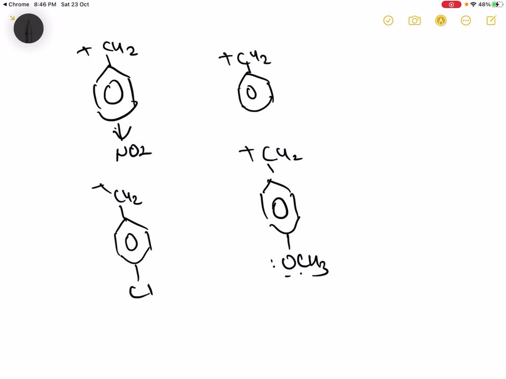 SOLVED: The most stable carbonium ion is a. P-NO2-C6 H4-⊕C H2 b. C6 H5 ...