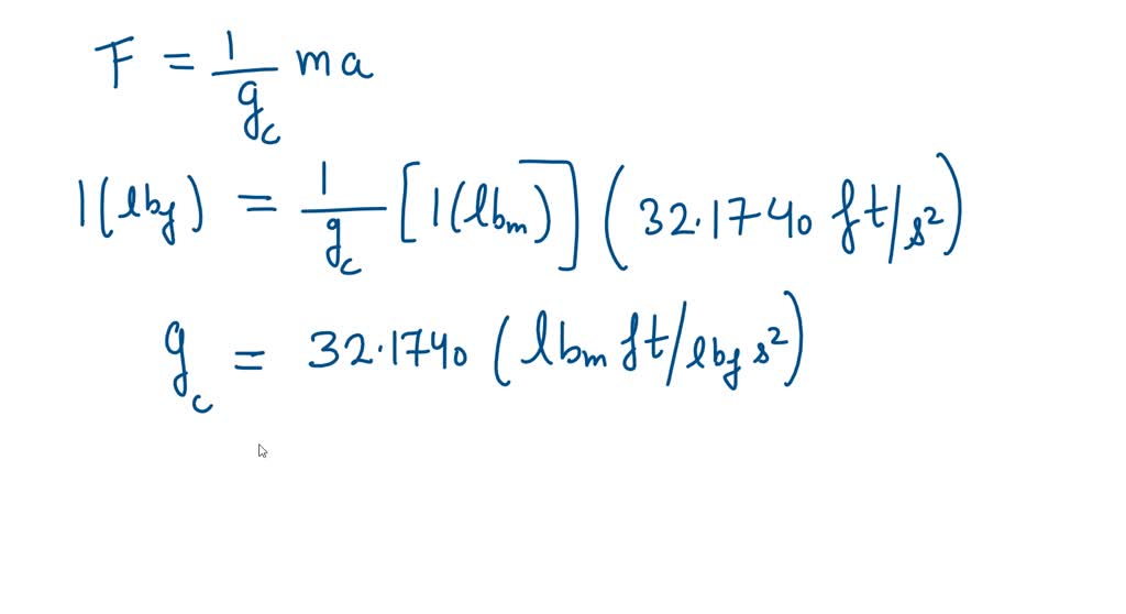 What is the value of gc and what are its units in a system in which the ...