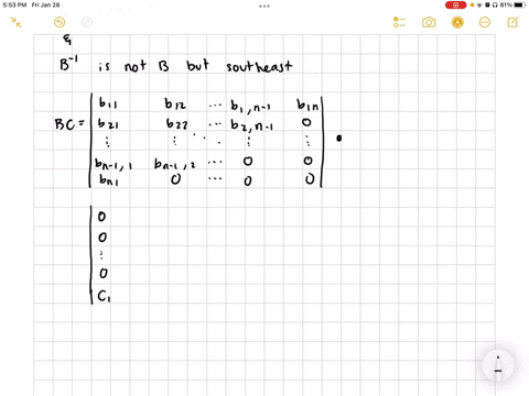 A square northwest matrix B is zero in the southeast corner, below the ...