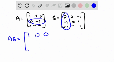 Determine if B is the inverse matrix of A by calculating A B and B A A=[ -1 2 -3 8 ], B=[ -4 1 ...