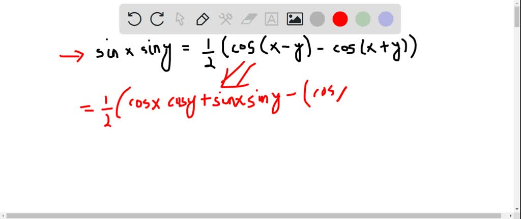 Prove the identity. sinx siny=(1)/(2)[cos(x-y)-cos(x+y)] | Numerade