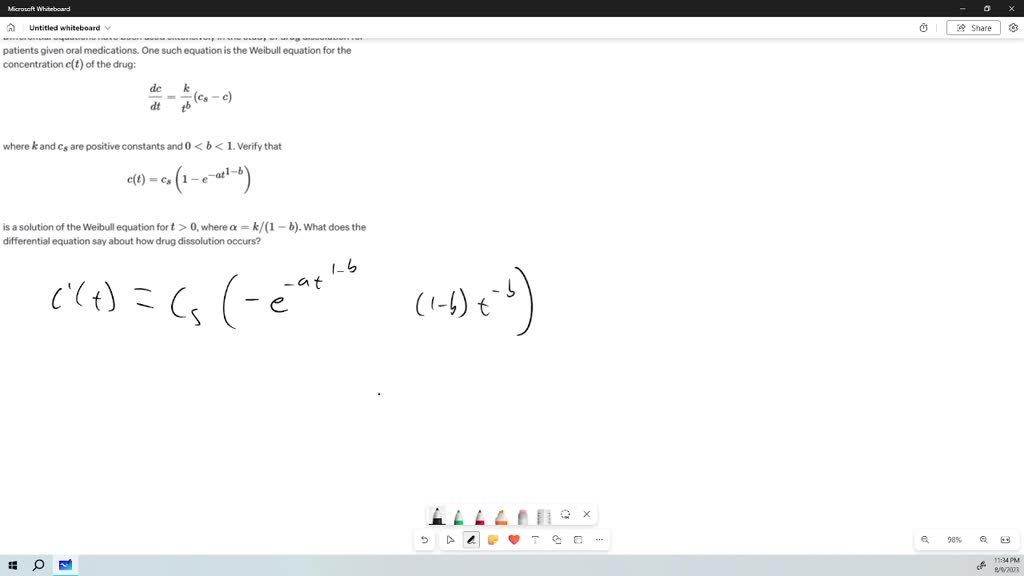 SOLVED:The Weibull equation for the dynamics of the drug concentration ...