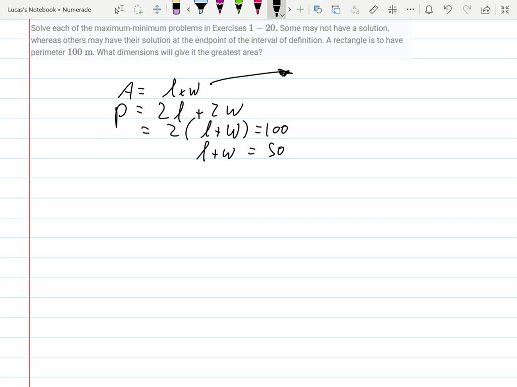 SOLVED:In the following exercises, solve the given maximum and minimum problems. A rectangular ...