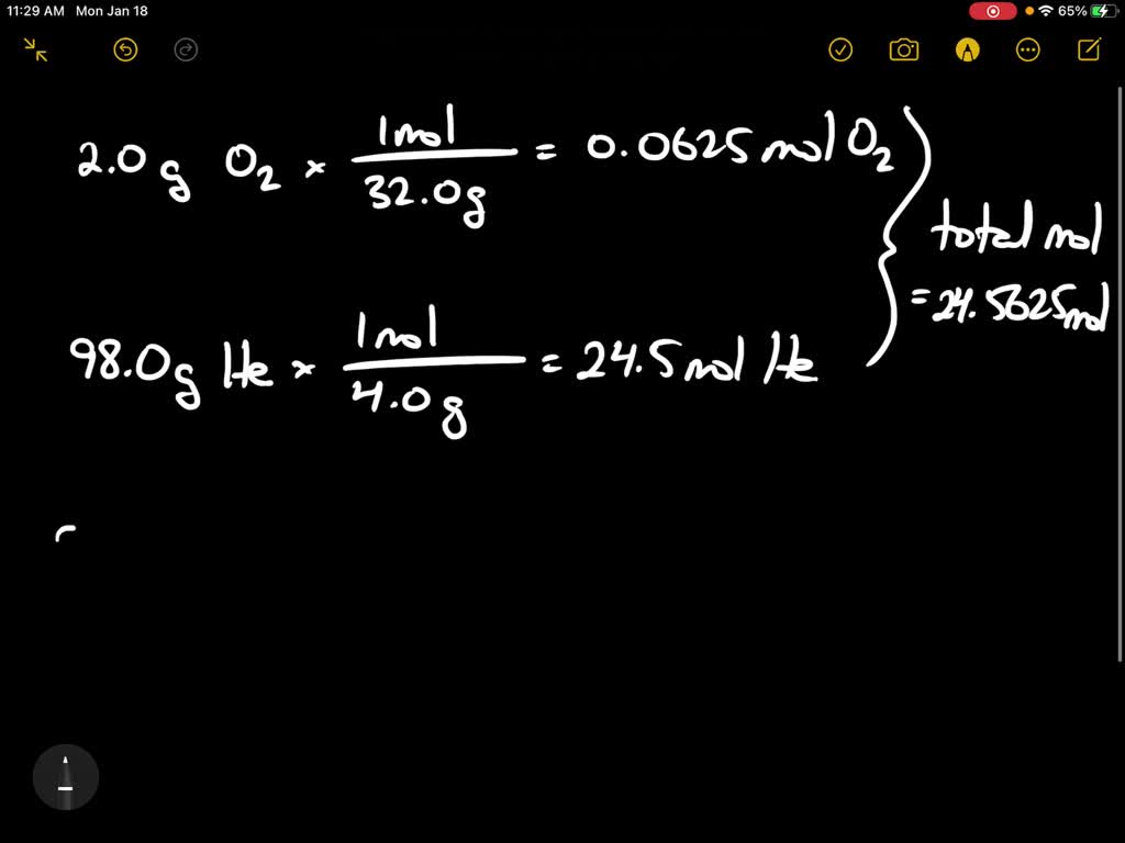 A heliox deep-sea diving mixture contains 2.0 g of oxygen to every 98.0 ...