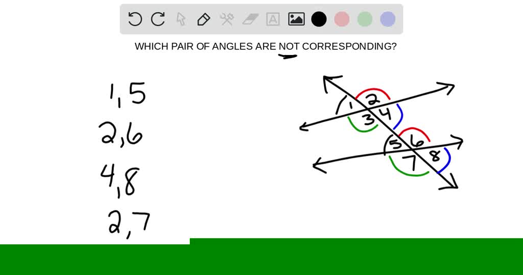 SOLVED:Which angles in the diagram are NOT corresponding angles? (A) ∠1 ...