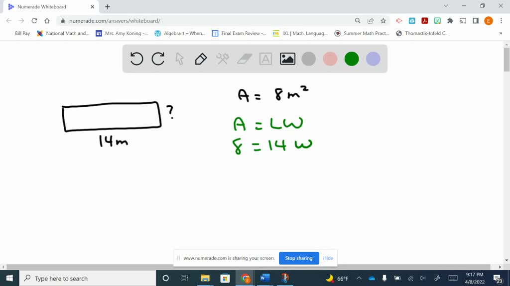 ⏩SOLVED:The rectangle shown here has an area of 8 m^2. Find the… | Numerade