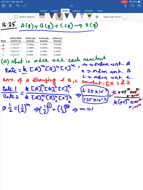 SOLVED:For the reaction A(g)+B(g)+C(g) D(g) the following data were obtained at constant ...