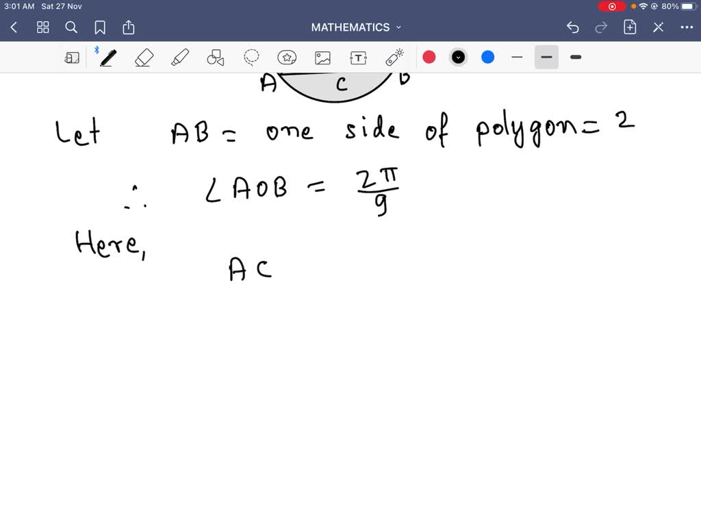 SOLVED: A polygon of nine sides, each of length 2, is inscribed in a ...