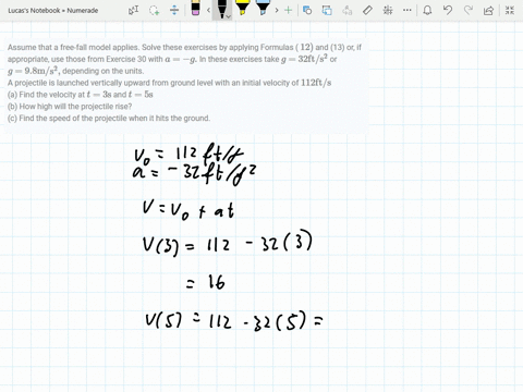 ⏩SOLVED:Assume that a free-fall model applies. Solve these exercises ...