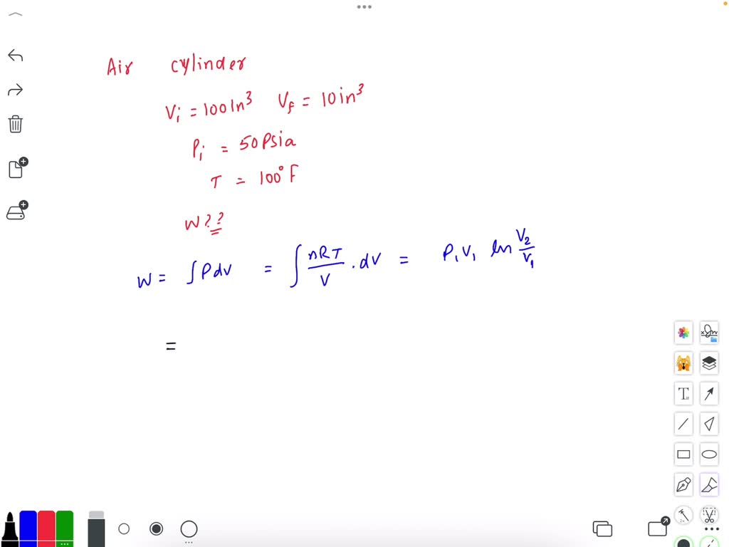 Air is compressed in a cylinder such that the volume changes from 100 ...