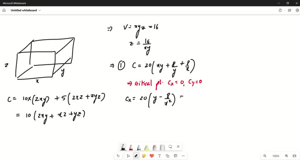 A closed rectangular box with a volume of 16 ft^3 is made from two kinds of materials. The top ...