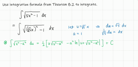 SOLVED:Use the Special Integration Formulas (Theorem 8.2) to find the indefinite integral. ∫√(5 ...