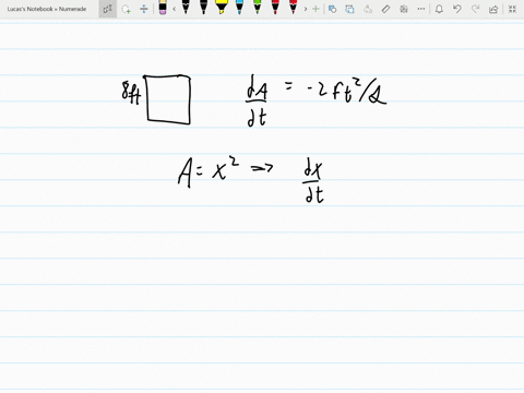 SOLVED:The area of a square is decreasing at 2 ft^2 / s . How fast is ...