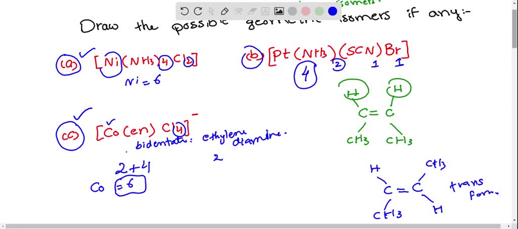 Draw The Structures Of All Possible Isomers For The Following Complexes Indicate Which Isomers
