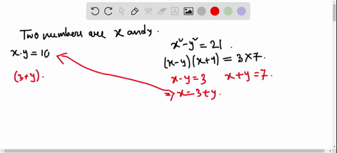 SOLVED:The product of two numbers is 10 , and the difference of their ...
