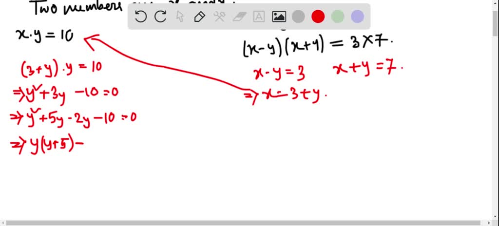 SOLVED:The product of two numbers is 10 , and the difference of their ...