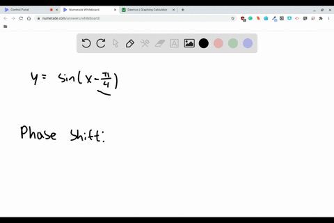 SOLVED: Graph each function over a two-period interval. State the phase shift. y=sin(x-(π)/(4 ...