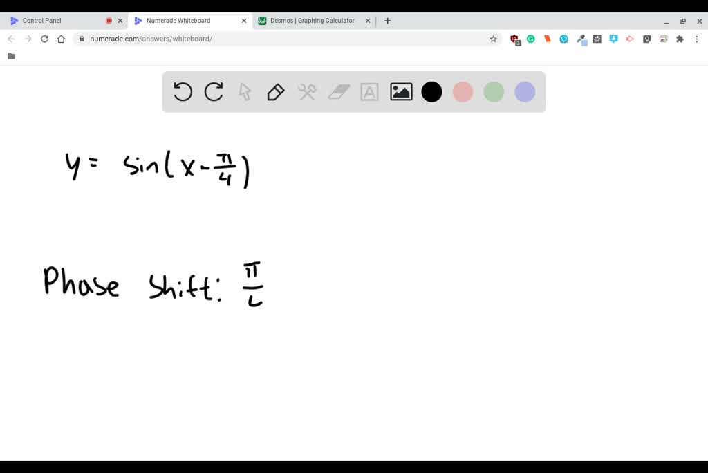 SOLVED: Graph each function over a two-period interval. State the phase shift. y=sin(x-(π)/(4 ...
