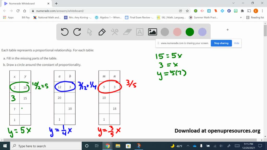 SOLVED:Each table represents a proportional relationship. For each ...