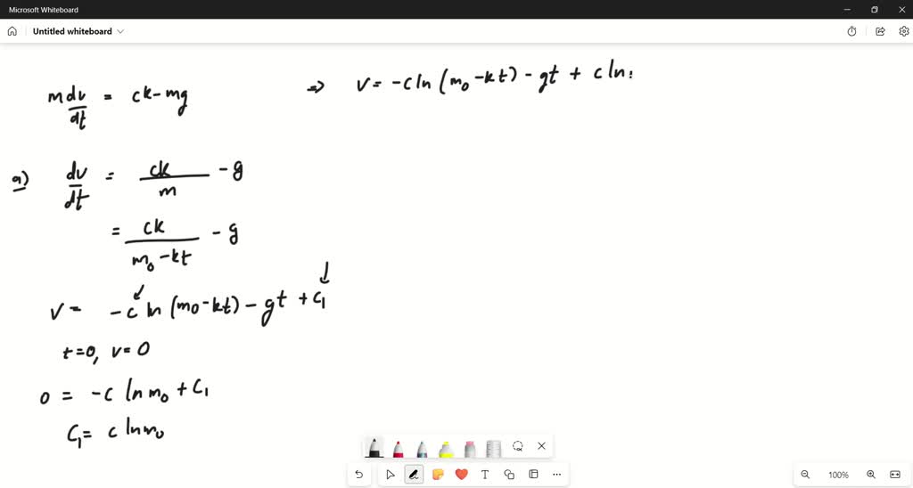 A rocket's mass decreases as it burns fuel. The equation of motion for ...