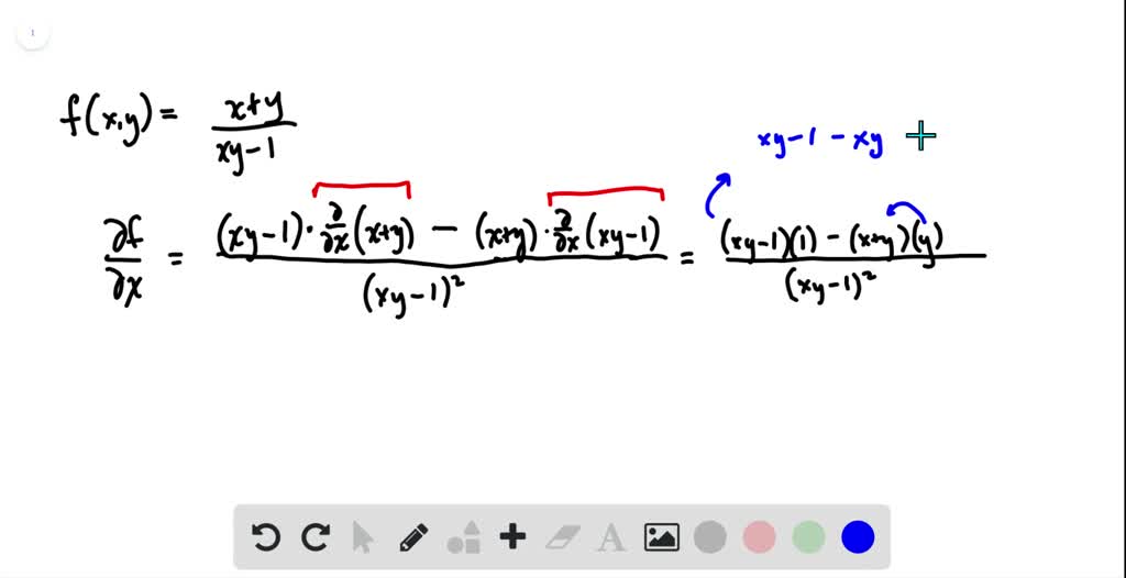 SOLVED:Find \partial f / \partial x and \partial f / \partial y. f(x, y)=(x+y) /(x y-1)